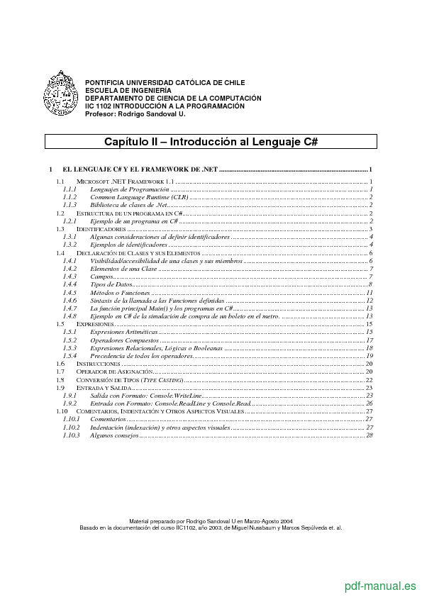 [PDF] Introducción al Lenguaje C# gratis curso